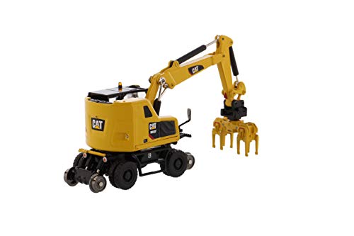 1:87 Caterpillar M323F Railroad Wheeled Excavator, Safety Yellow Color β HO Series by Diecast Masters β 85612 (Comes with 3 Interchangeable Work tools: Ballast Tamper, Rail Clamshell, and Bucket