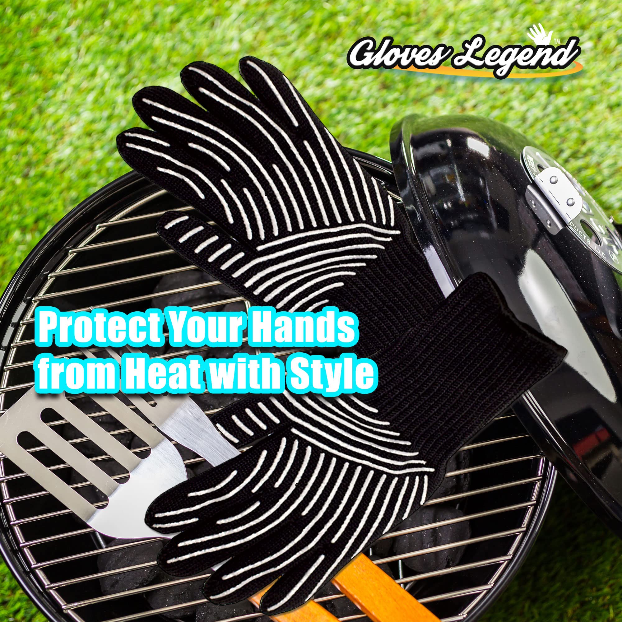 1 Pair (2 Gloves) - Gloves Legend Black Kitchen Oven BBQ Gloves β Machine Washable Heat Resistant Cooking Barbecue Grill Gloves - with Extra-Long Cuff
