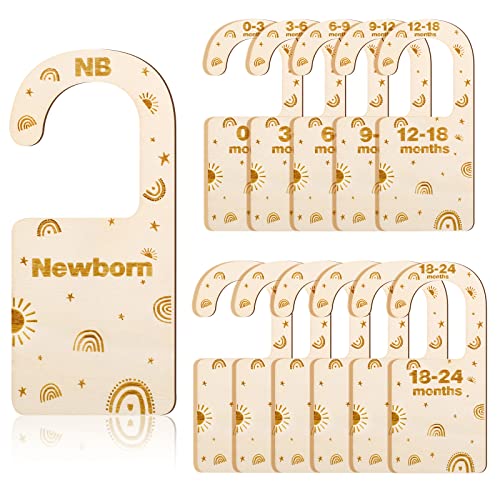12 Pieces Rainbow Wooden Baby Closet Dividers Boho Double Sided Baby Nursery Closet Dividers Baby Hanger Dividers Closet Organizer for Nursery Essentials for Newborn Baby Girl Boy Gift for Baby Shower