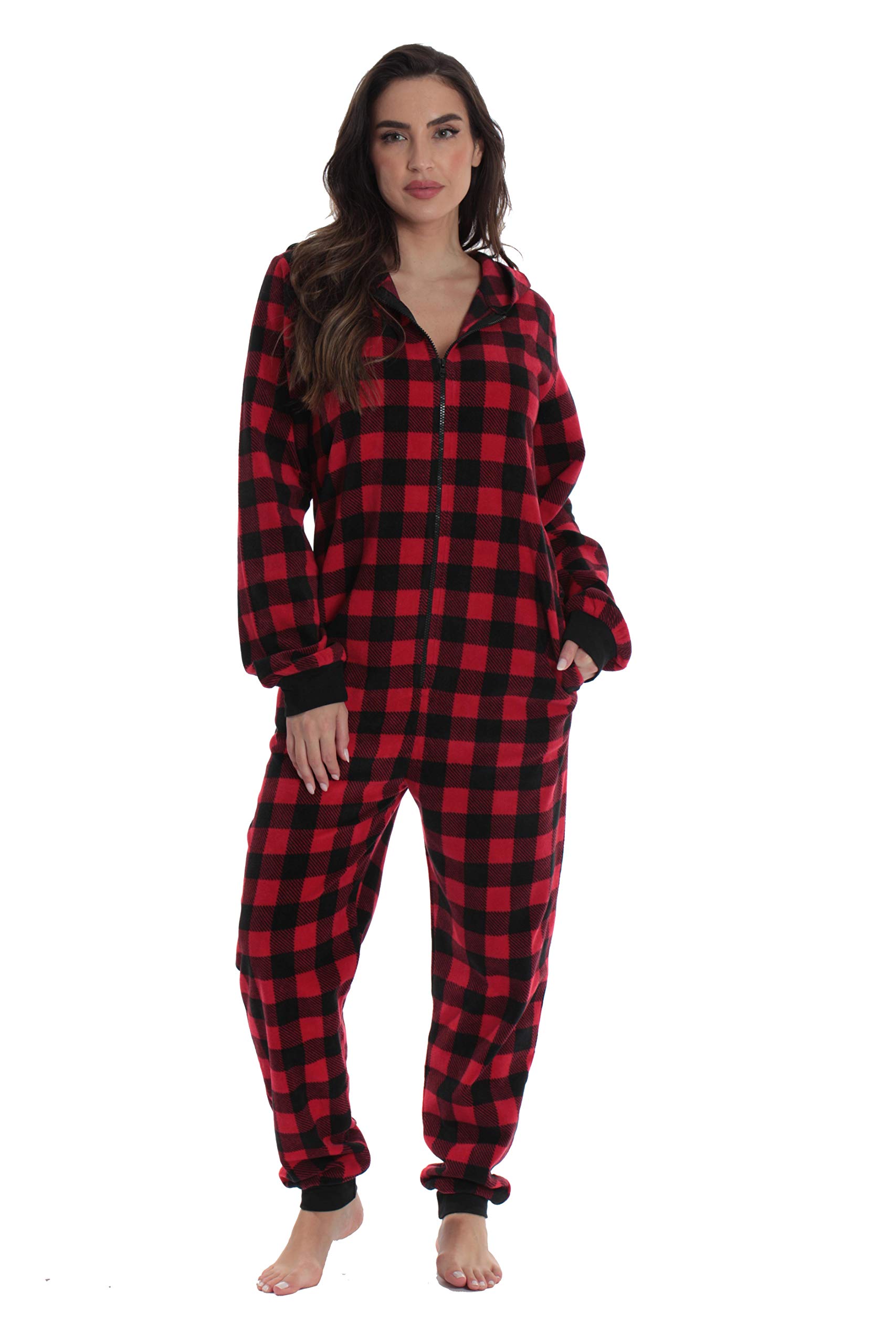 #followme Family Pajamas Buffalo Plaid Microfleece Mens Adult Onesie 6754-10195-XL