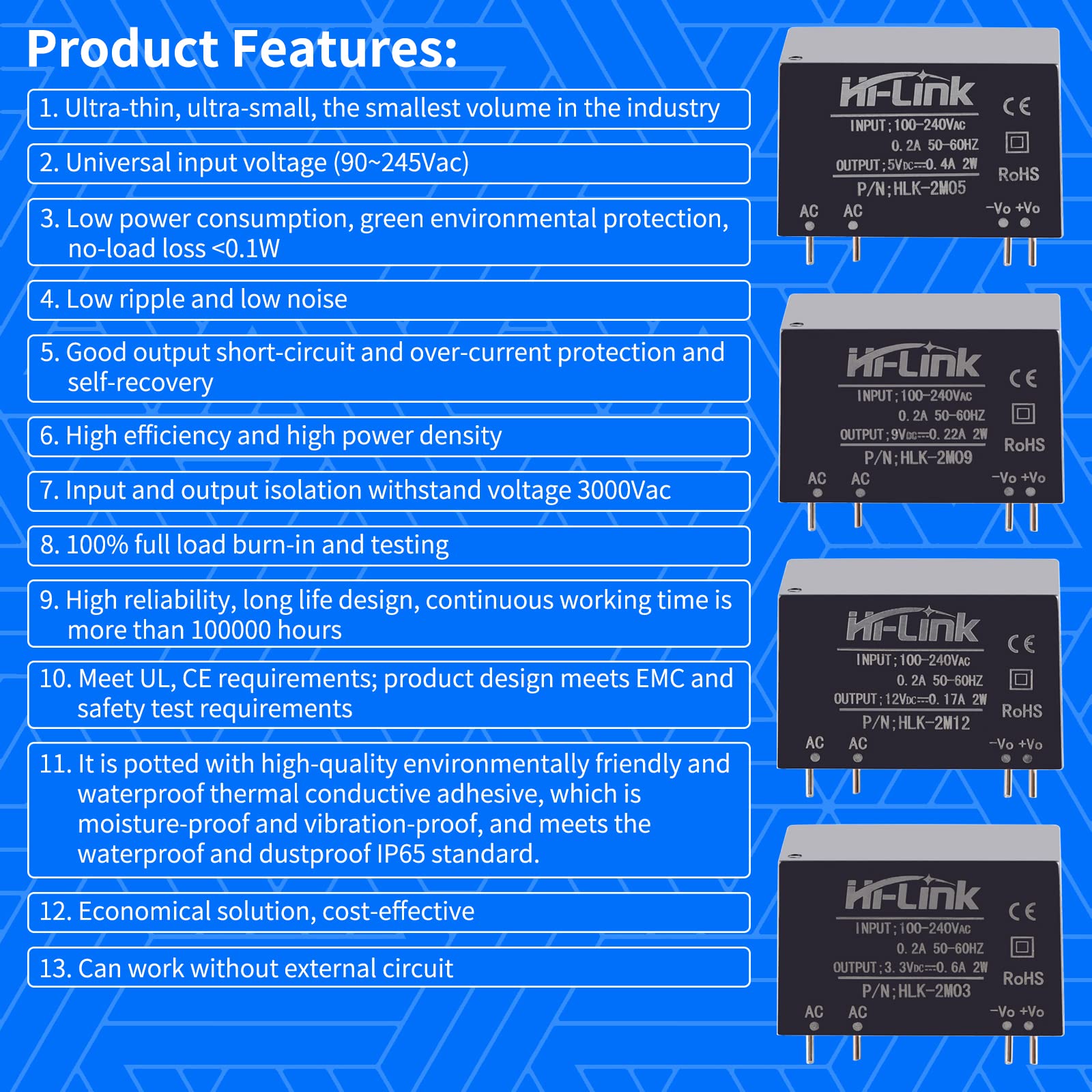 000 EC Buying 3Pcs HLK-2M03 Power Module, AC-DC Converter 220V to 3.3V 600mA AC-DC Small Isolation Switching Power Module Output Power 2W Suitable for Smart Home, Industrial Robots