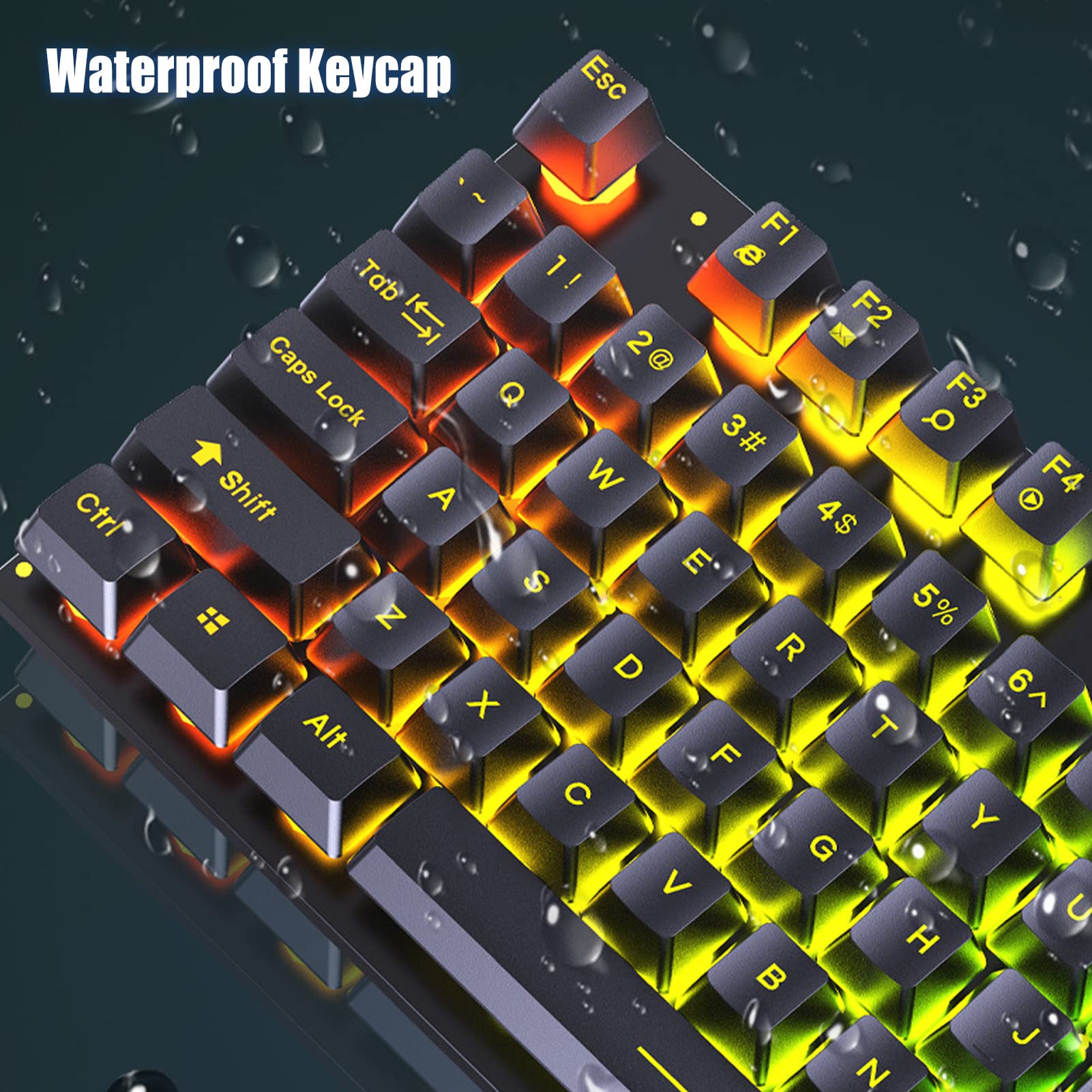070 Gaming Keyboard and Mouse Combo Professional 104 Keys LED Backlit Ergonomic Waterproof Quick Response Gaming Mouse and Keyboard Set for Gaming Home Office (d500 Word Transparent Black Suit)
