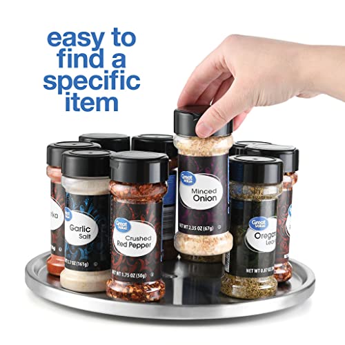 1 Tier Lazy Susan by Lovotex: Stainless Steel 360 Degree Turntable β Rotating 2-Level Tabletop Stand for Your Dining Table, Kitchen Counters and Cabinets β Turning Table Spice Rack Organizer Tray