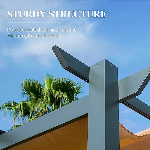 10'x10' Outdoor Retractable Pergola with Sun Shade Canopy, Heavy-Duty Aluminum Pergola Patio Modern Pergola with Retractable Canopy Sunshelter Pergola, Dark Grey+Khaki