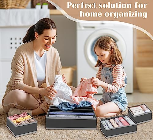 10 Pack Dresser Drawer Organizers for Clothing, Total 80 Cell Underwear Organizer Bra Sock Organizer for Drawer Divider Foldable Closet Organizers and Storage for Baby Clothes, Bras, Socks, Darkgrey