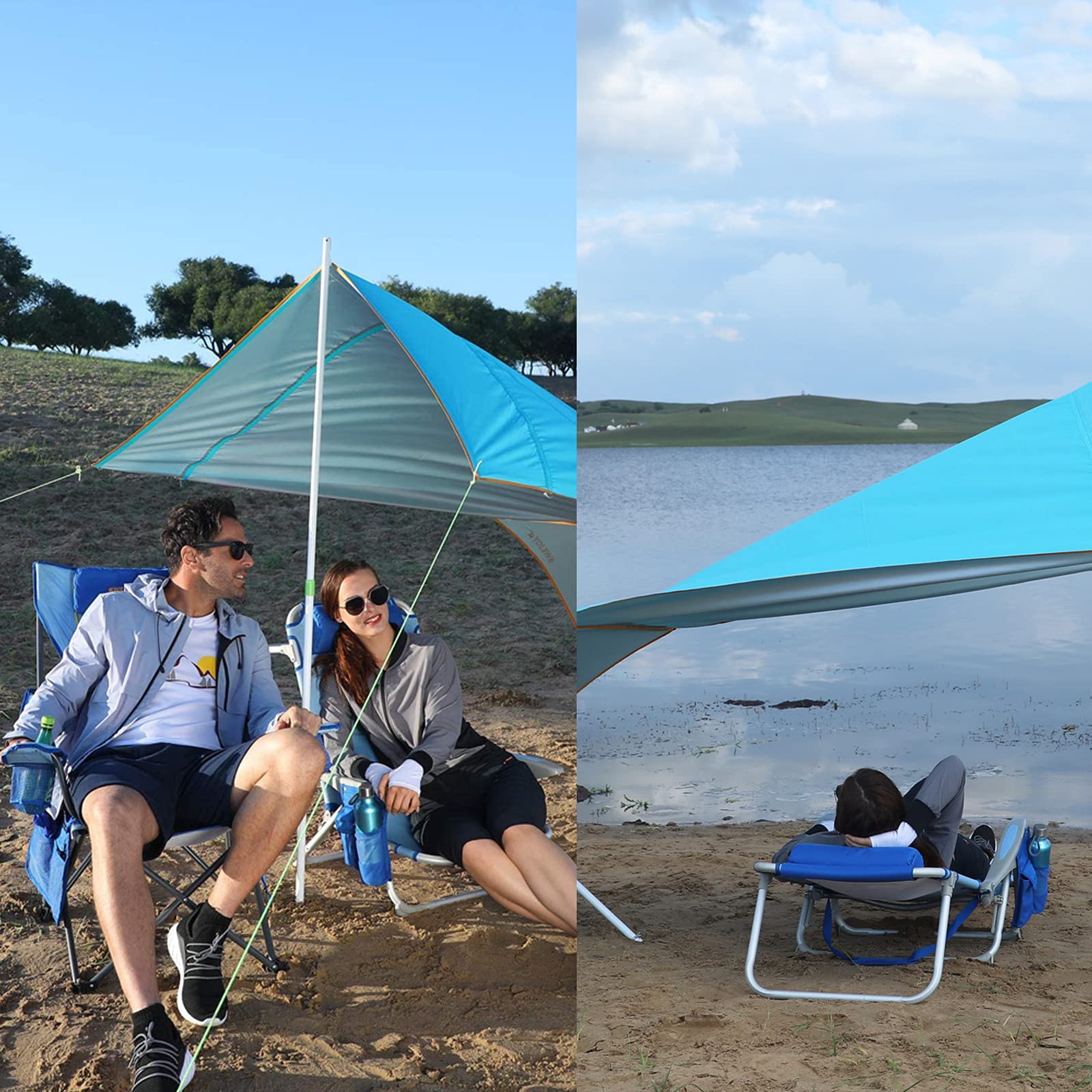 #WEJOY 4-Position Portable Reclining Beach Chair Lay Flat Stable Lightweight Folding Beach Chair with Removable Pillow, Side Pockets, Shoulder Strap, Supports 265 lbs