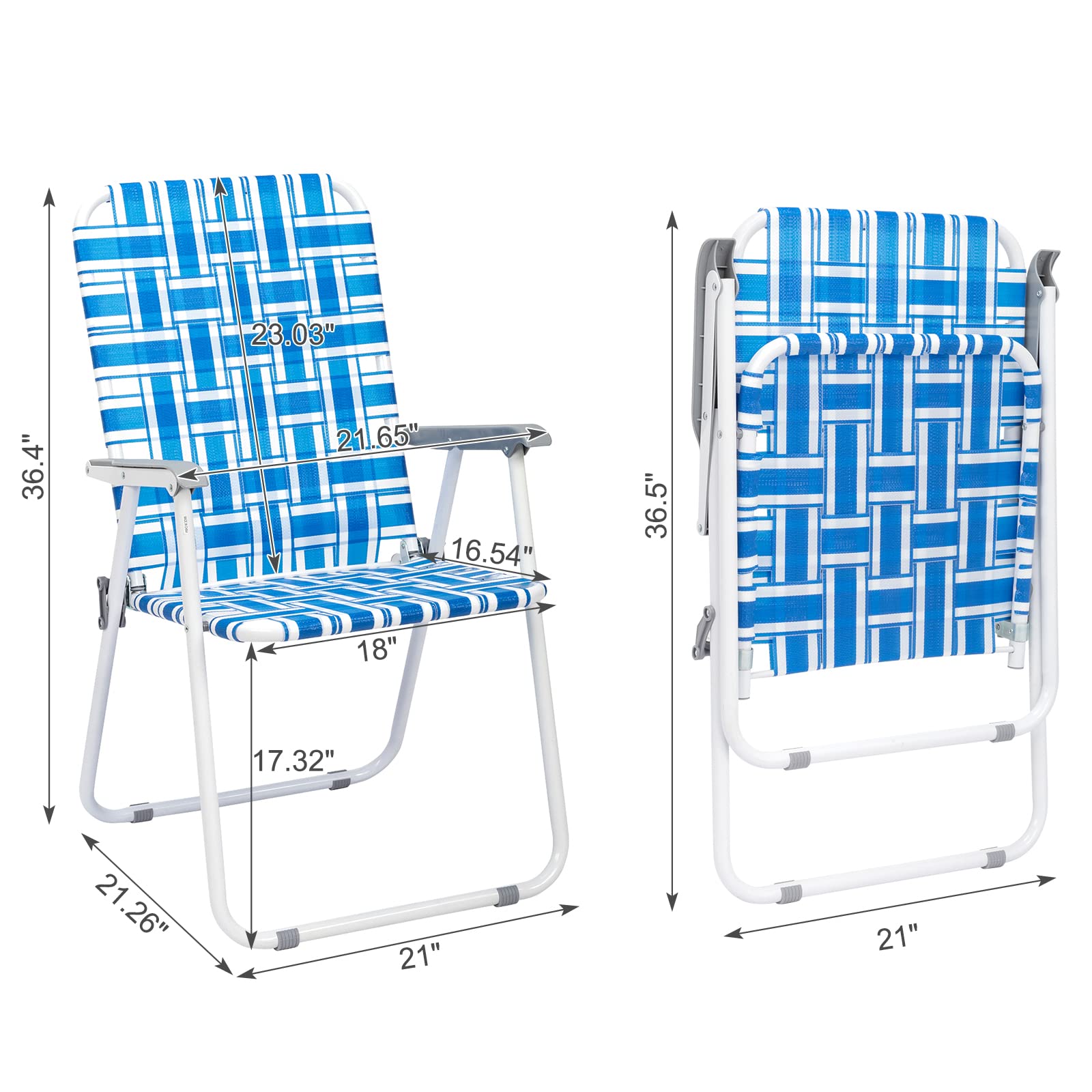 Kcelarec Set of 2 Patio Folding Lawn Chair, Outdoor Beach Portable Webbed Folding Camping Chair for Yard, Garden (Blue 1)