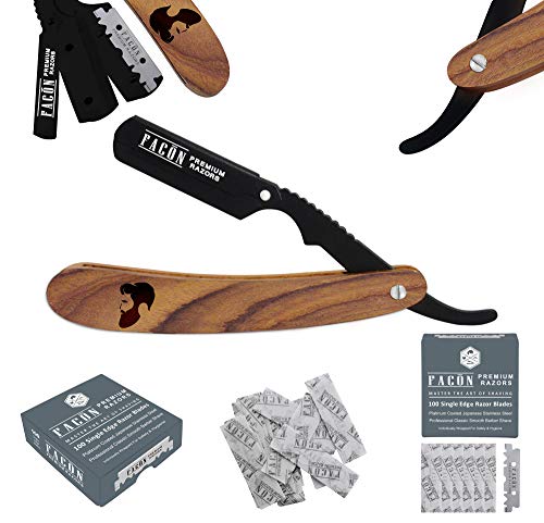 100 BLADES + Facón Professional Vintage Straight Edge Barber Razor - Salon Quality Cut Throat Shavette
