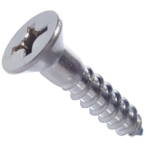 #10 x 1" Flat Head Wood Screws, Phillips Drive, Type 316 Marine Grade Stainless Steel, Partial Thread, Bright Finish, Quantity 25 by Fastenere