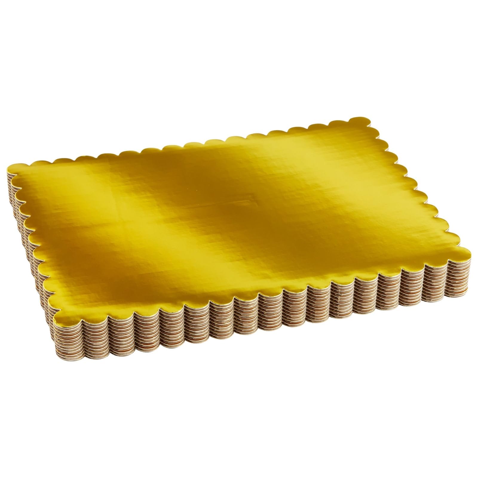 12 Pack Quarter Sheet Gold Cake Boards, 10x14 Inch Scalloped Foil Rectangle Dessert Bases for Cupcakes