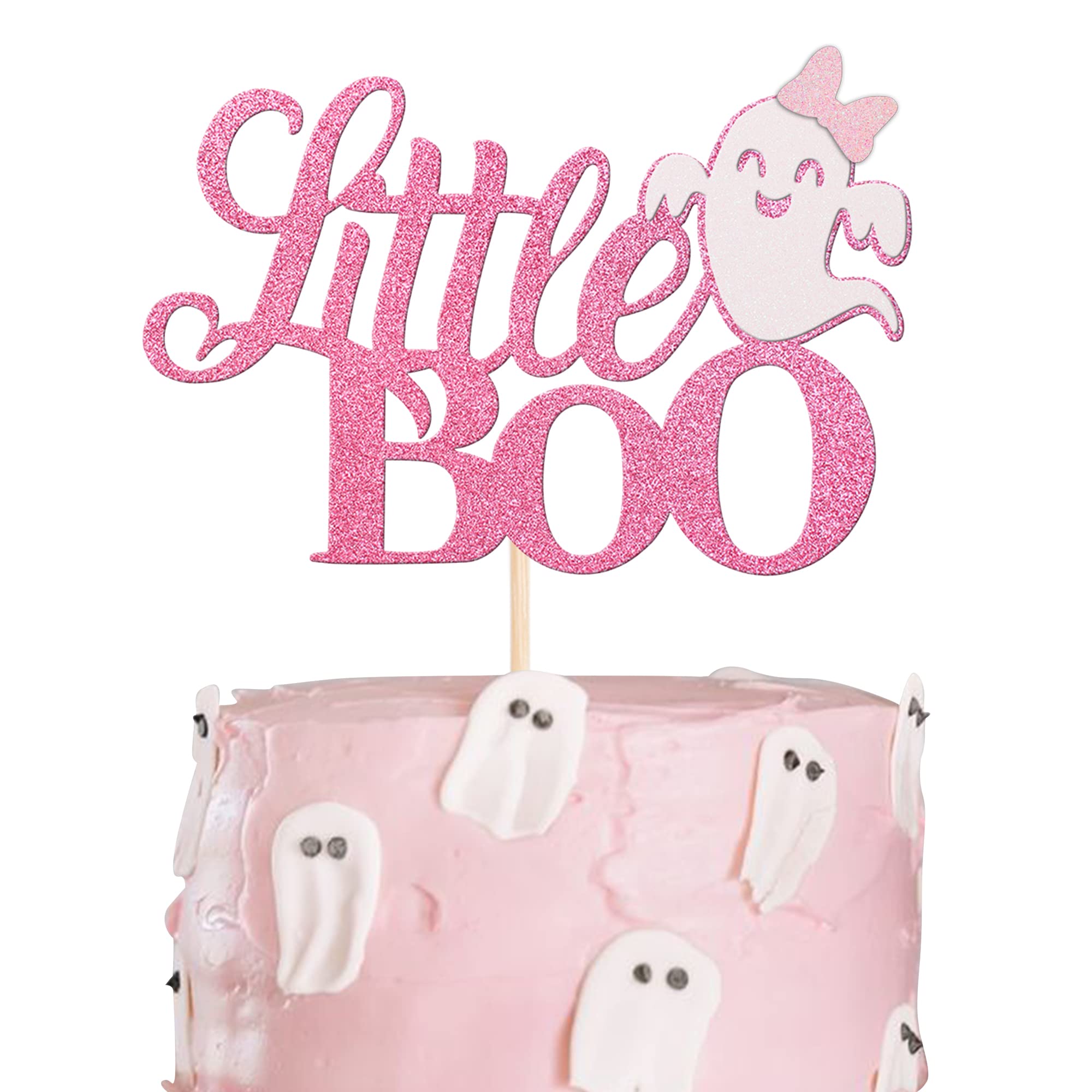 1 Pack Little Boo Halloween Cake Topper Glitter Happy Boo Day Ghost Cake Pick Baby Shower Birthday Happy Halloween Party Cupcake Decoration Supplies Pink