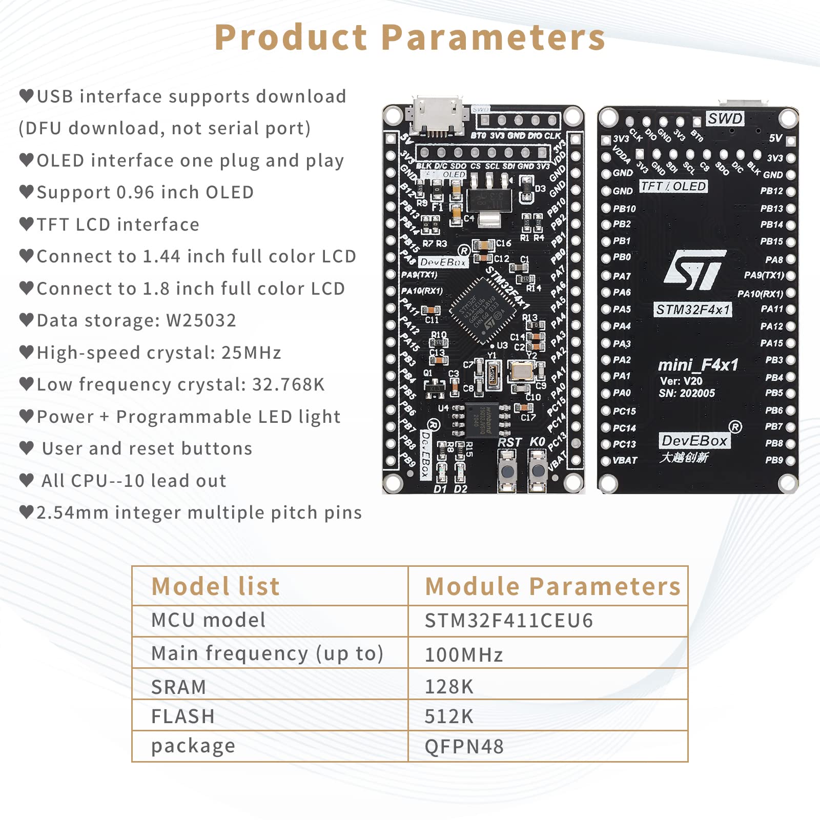 000 EC Buying STM32F411 Development Board, STM32F411CE System Board Integrated 32-Bit RISC Microprocessor STM32F4 Learning Core Board with 100MHz 512kB Flash and 128kB RAM