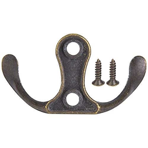 10 Pack Wall Hooks Coat Hooks, Heavy Duty Towel Hook Double Prong Robe Hanger Wall Mounted Coat Rack Retro Utility Hooks for Hanging Towels Clothes Robes Bag Key Cup Hat, Zinc Alloy, Bronze