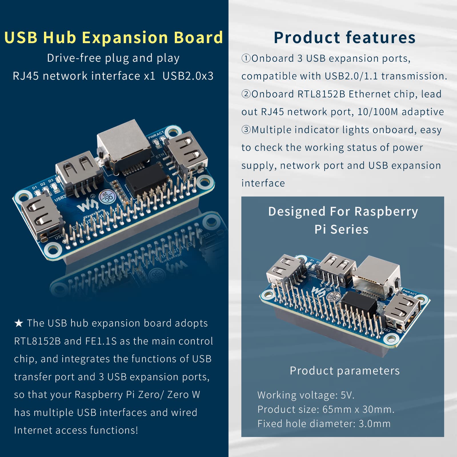 000 EC Buying Ethernet/USB Hub HAT Expansion Board,with1 RJ45 10/100M Ethernet Port,3 USB Expansion Ports Compatible with USB2.0/1.1transmission, USB Hub Splitter Expansion Board for Raspberry Pi 4