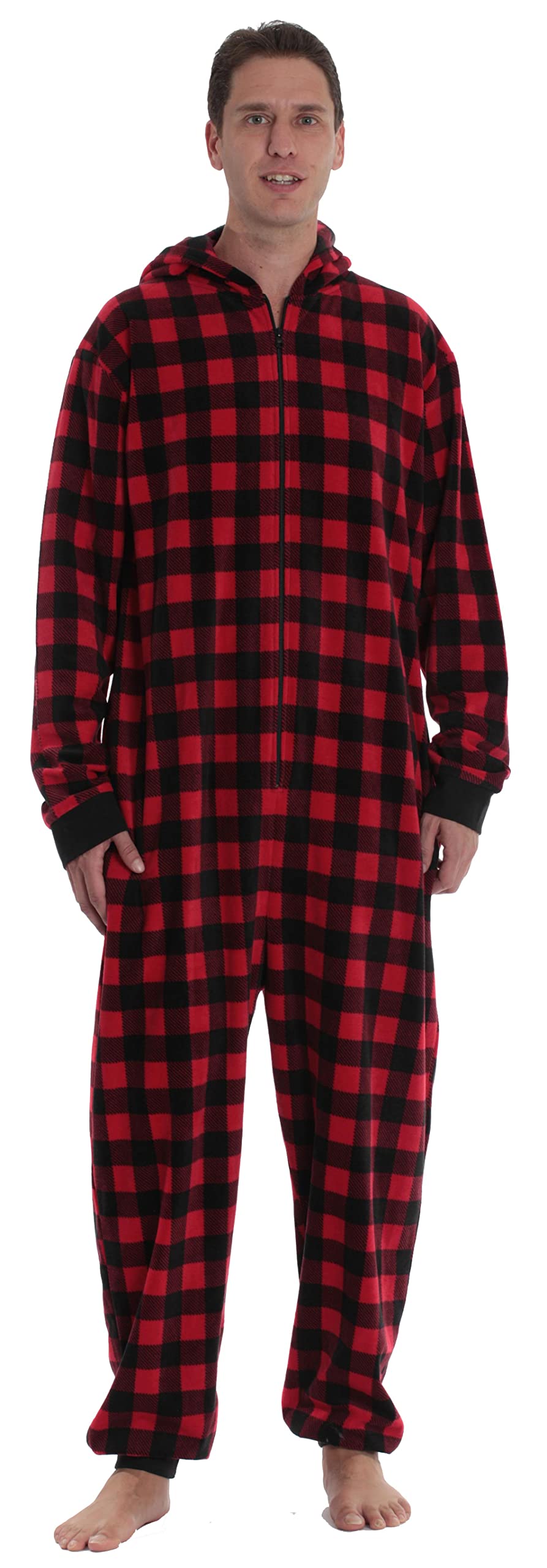 #followme Family Pajamas Buffalo Plaid Microfleece Mens Adult Onesie 6754-10195-XL