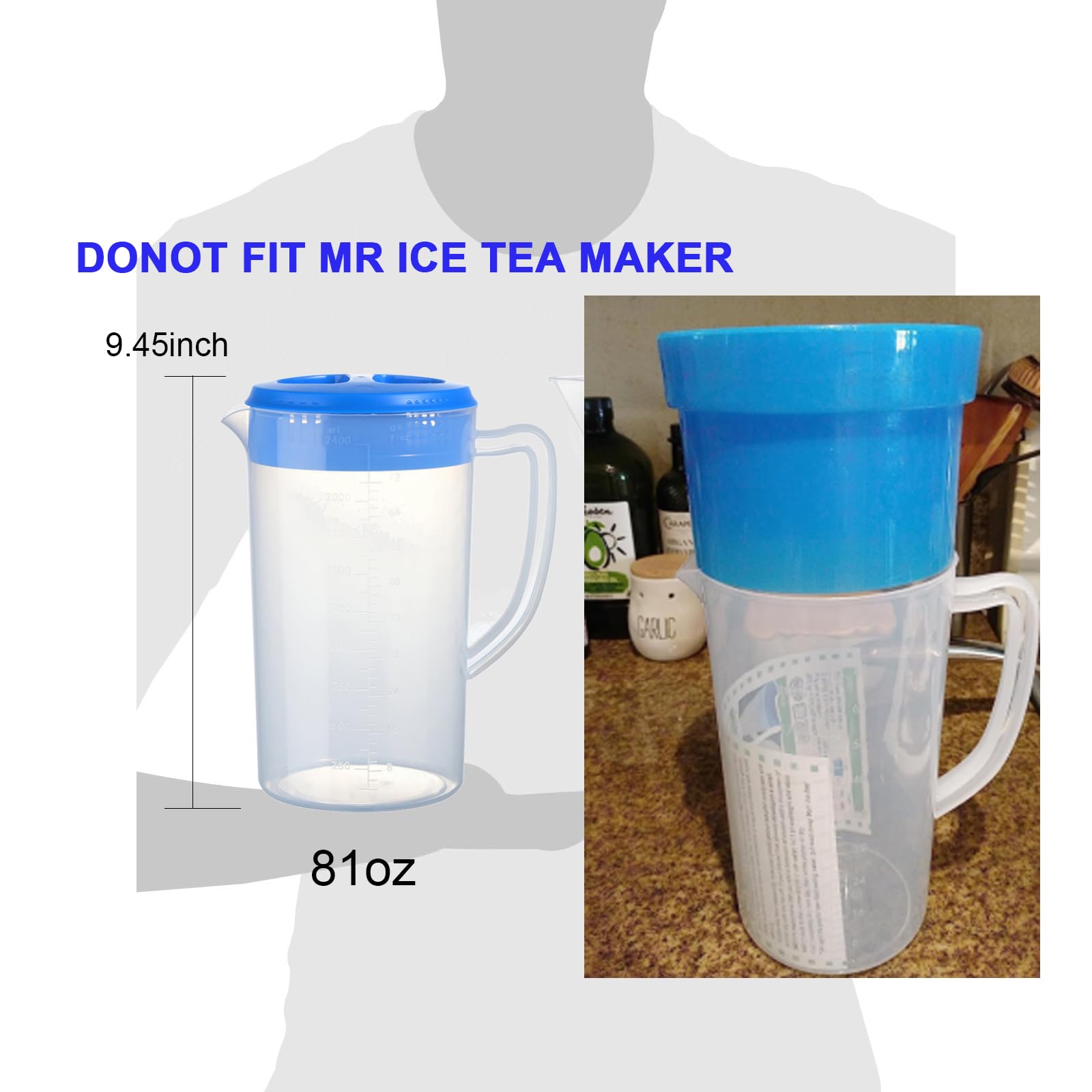 0.66 Gallon/2.5 Litre Plastic Pitcher with Lid BPA-FREE Eco-Friendly Carafes Mix Drinks Water Jug for Hot/Cold Lemonade Juice Beverage Jar Ice Tea Kettle (Navy, 81oz)