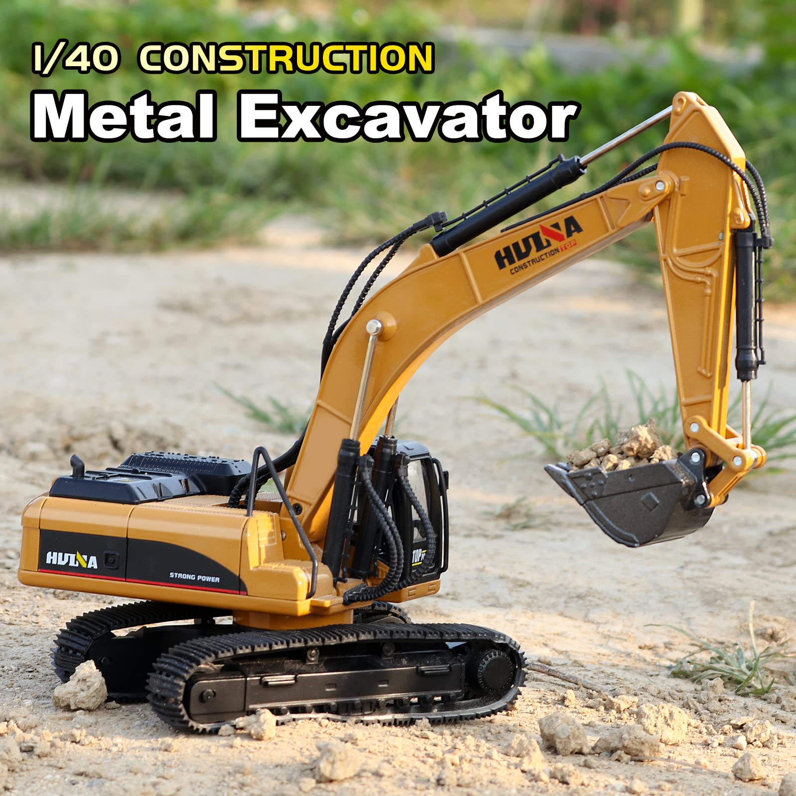 1/40 Scale Metal Excavator Toy, Diecast Construction Equipment Digger Trucks Toys for Boys Kids