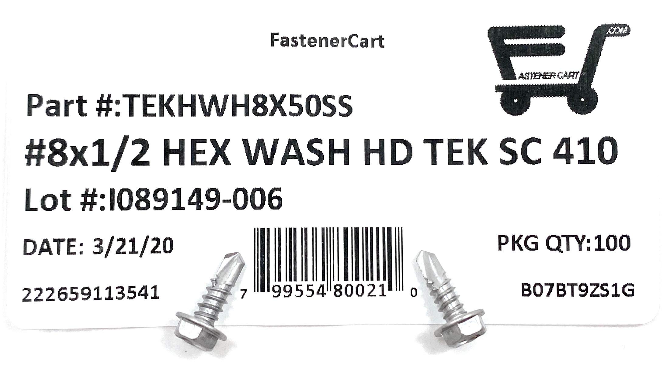 #8x1/2 Stainless Steel Hex Washer Head Self Drilling Tapping TEK Screw (410 Stainless Steel) 100 Pieces 8x1/2