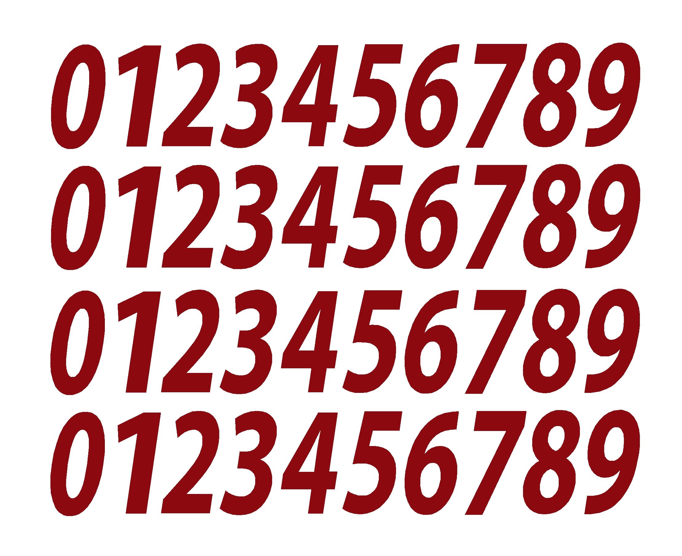 0-9 Numbers Burgundy Vinyl Sticker Decals Assorted Set of 40 Choose Size!! 1/2" to 12" (V546BurgundyItal) (2")