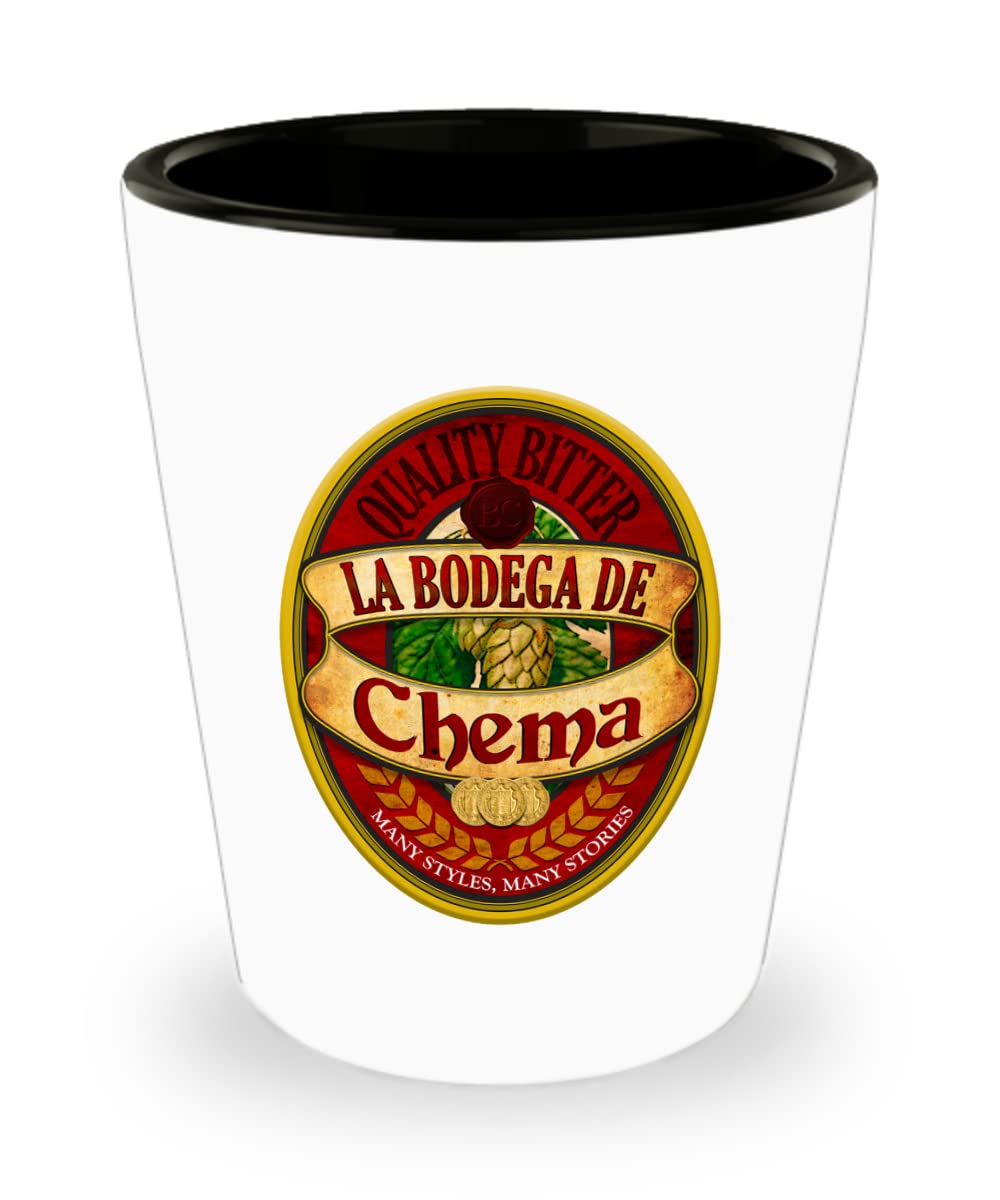 1 oz shotglass with Bodega de Chema graphics