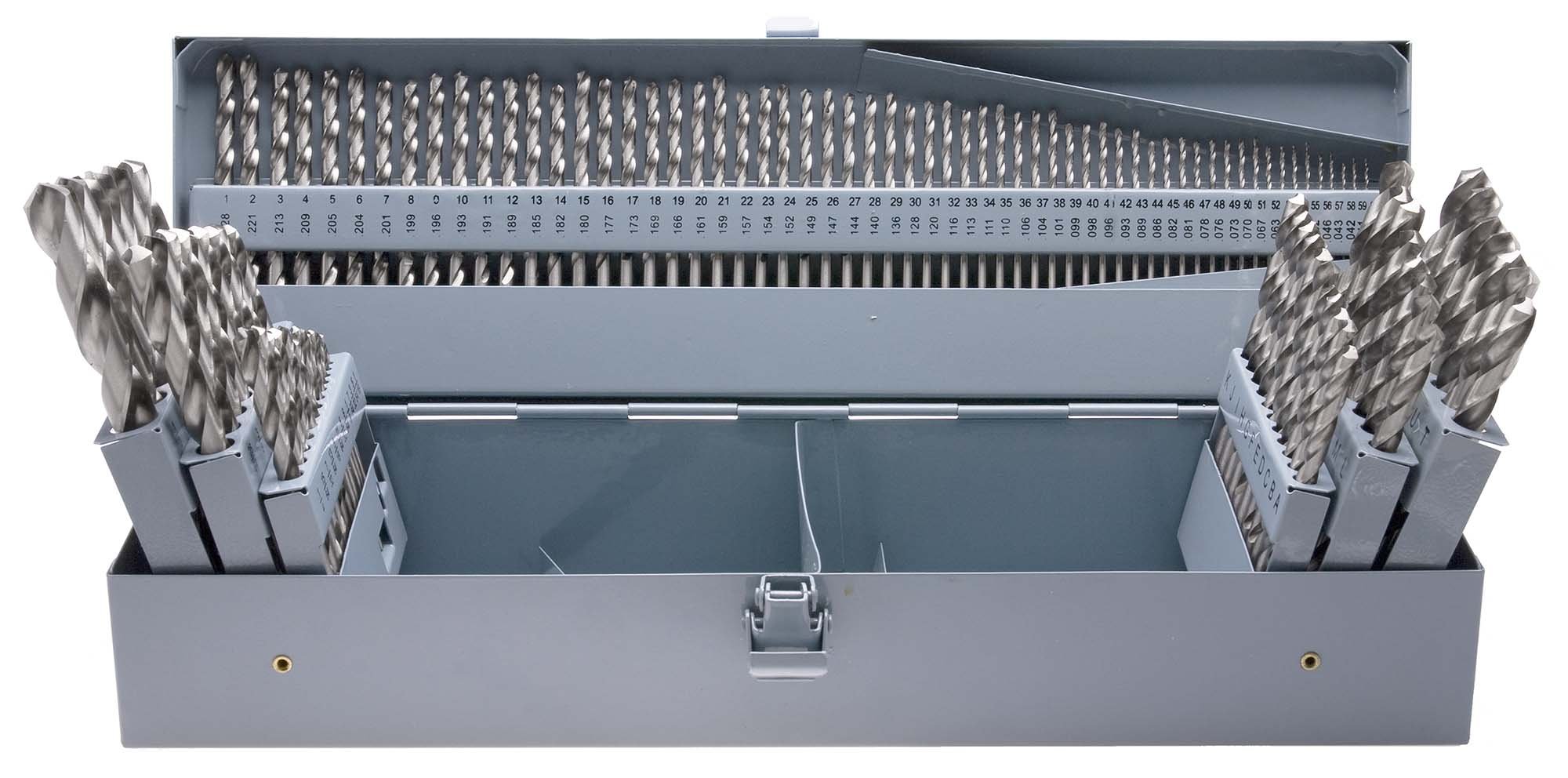 1/16-1/2", A-Z, 1-60 High Speed Steel Brite Drill Set in Metal Case, 115 bits