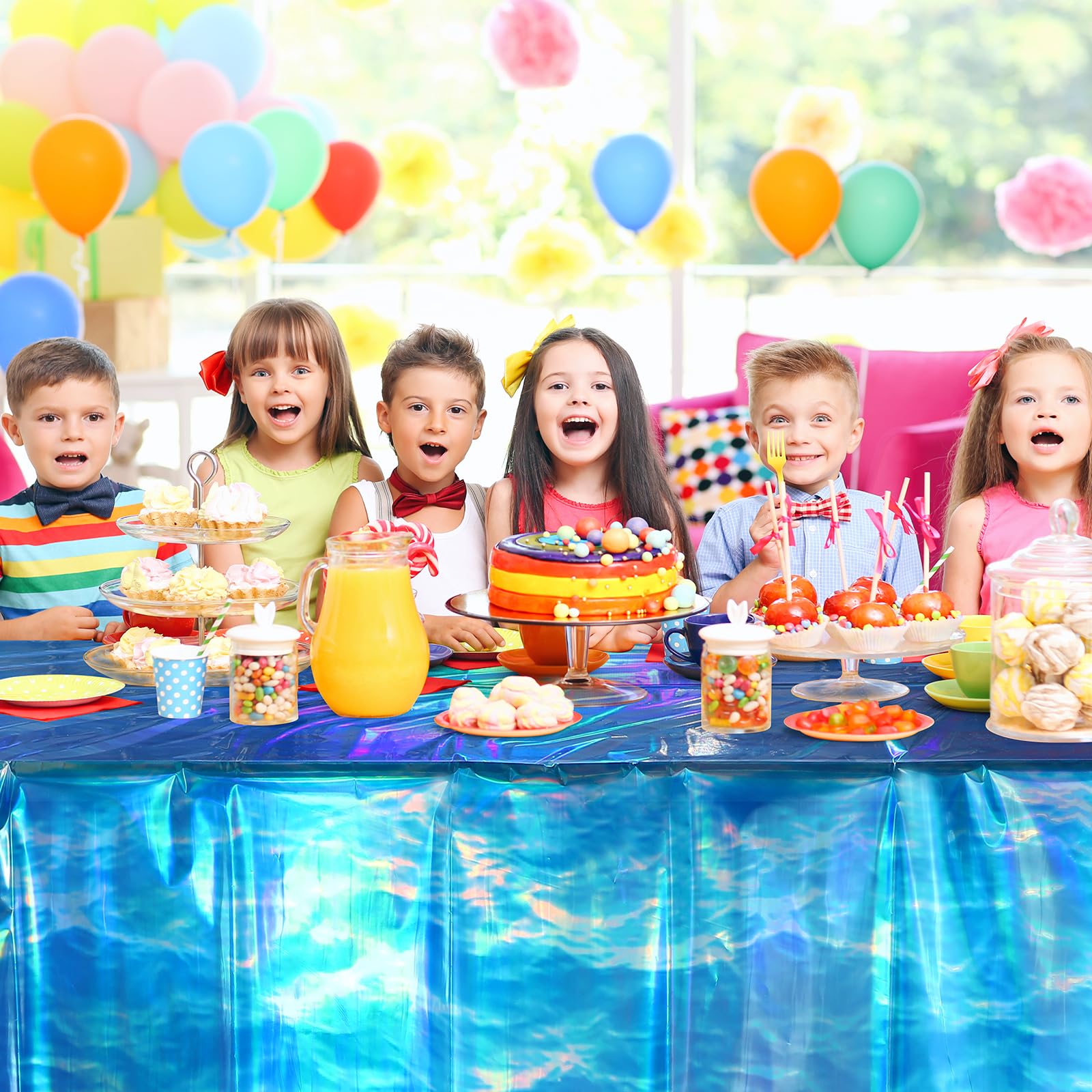 1 Roll 1200 Inch X 54 Inch Iridescent Under The Sea Tablecloth Ocean Wave Tablecloth Plastic Disposable Iridescent Table Covers Backdrop for Ocean Under The Sea Mermaid Pool Beach Party Decorations
