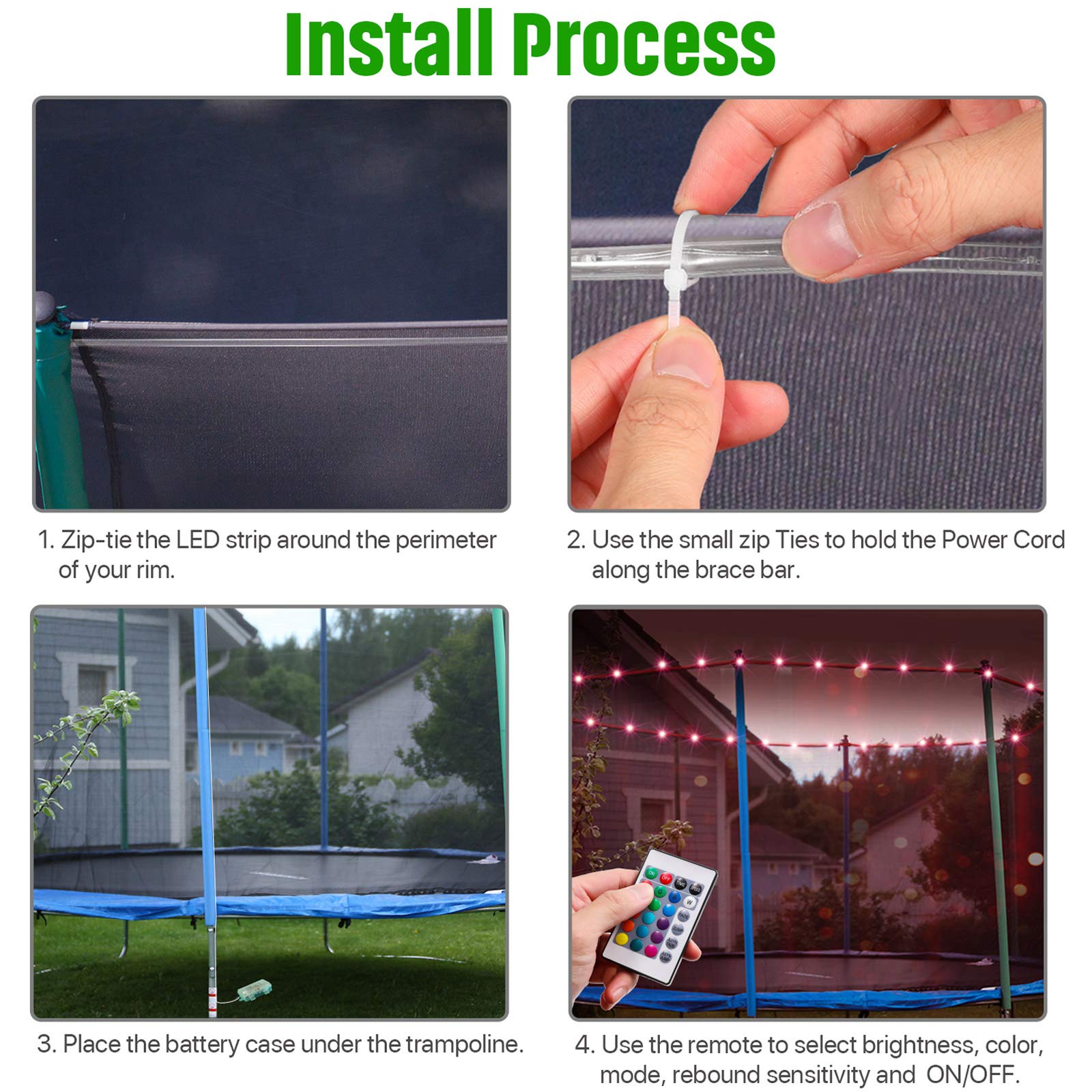 【Upgraded Large Volume&Longer Version】 LED Trampoline Lights,Remote Control Trampoline Rim LED Light for 12Ft Trampoline, C Battery Box, 16 Color Change, Waterproof, Bright to Play at Night Outdoors