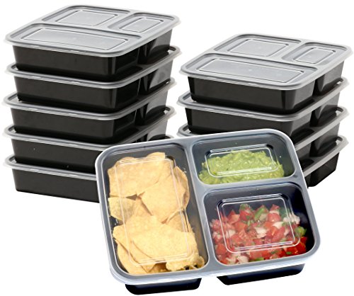 10 Pack - SimpleHouseware 3 Compartment Food Grade Meal Prep Storage Container Boxes (36 ounces)
