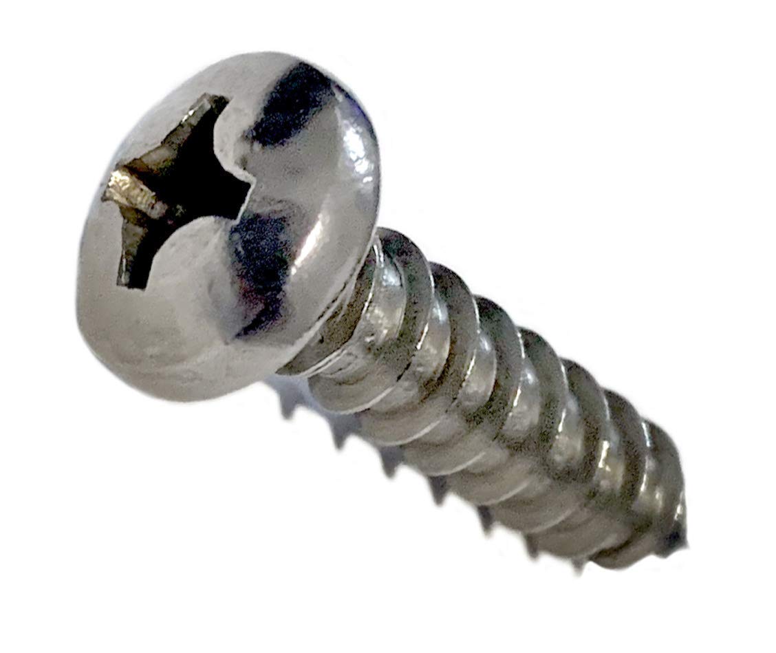 #8 x 1 Stainless Steel Pan Head Sheet Metal Screws, Full Thread, Phillips Drive, Bright Finish, Self-Tapping, Quantity 100 Pieces by Marine Bolt Supply