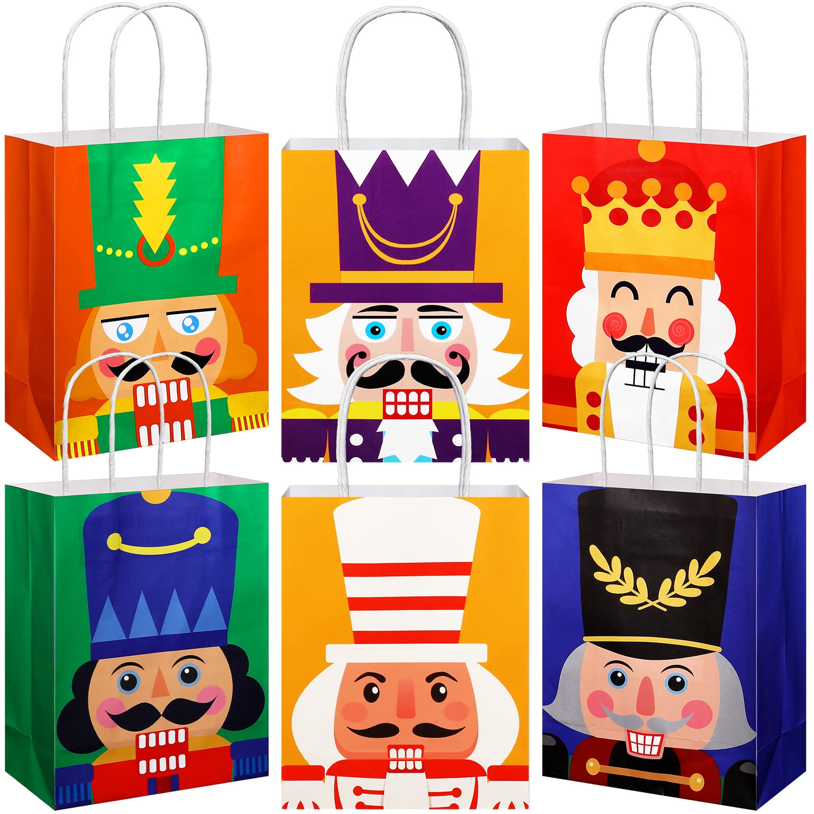 24 Pcs Nutcracker Christmas Gift Bags Bulk Kraft Paper Christmas Goody Bags Medium Size Christmas Holiday Gifts Treat Bags with Handles for Cookie Candy Xmas Party Favors Supplies, 8.3 x 6 x 3.1 Inch