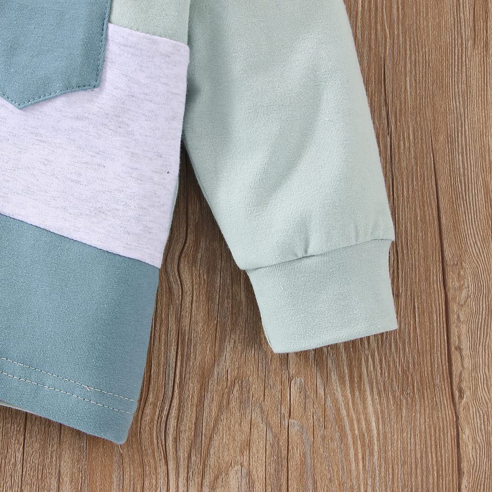 0-5T Newborn Baby Boy/Girl Clothes Color Block Pullover Sweatshirt Top Elastic Waist Pockets 2Pcs Warm Fall Winter Outfit (Long Sleeve Blue, 18-24 Months)