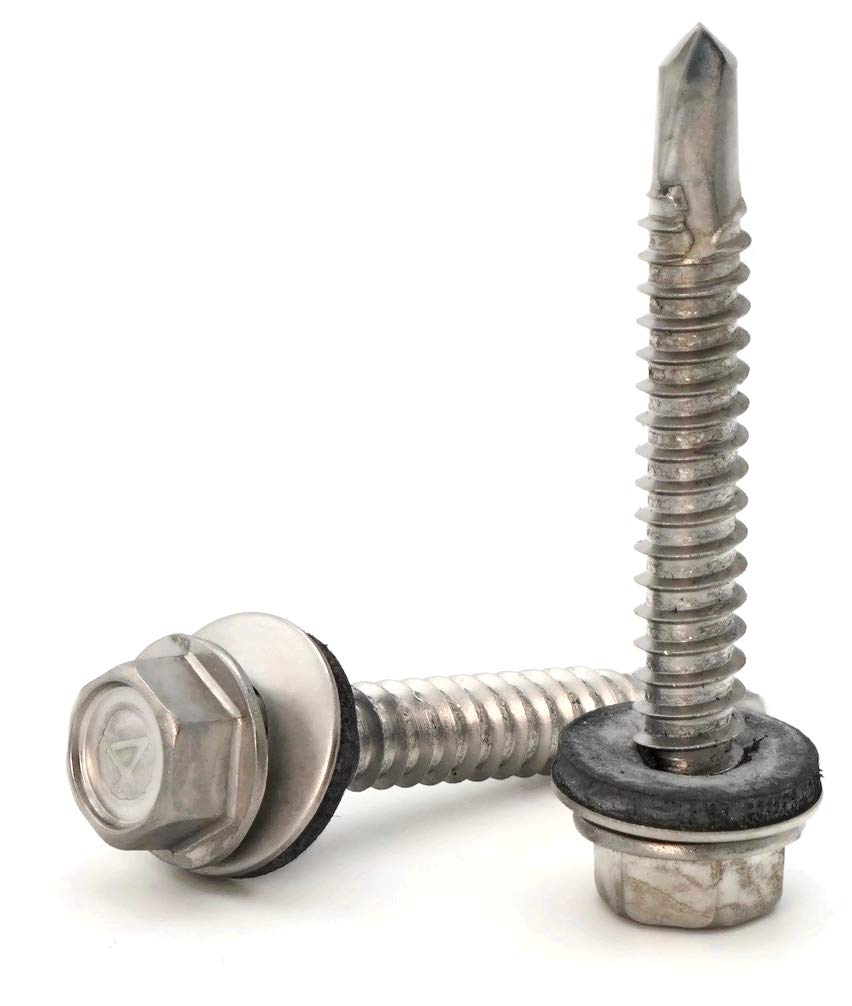 #8 Stainless Steel Hex Head Roofing Screws with Sealing Washer Self Drilling Stainless Steel Roofing Screws #8 x 1/2 inch Qty 100