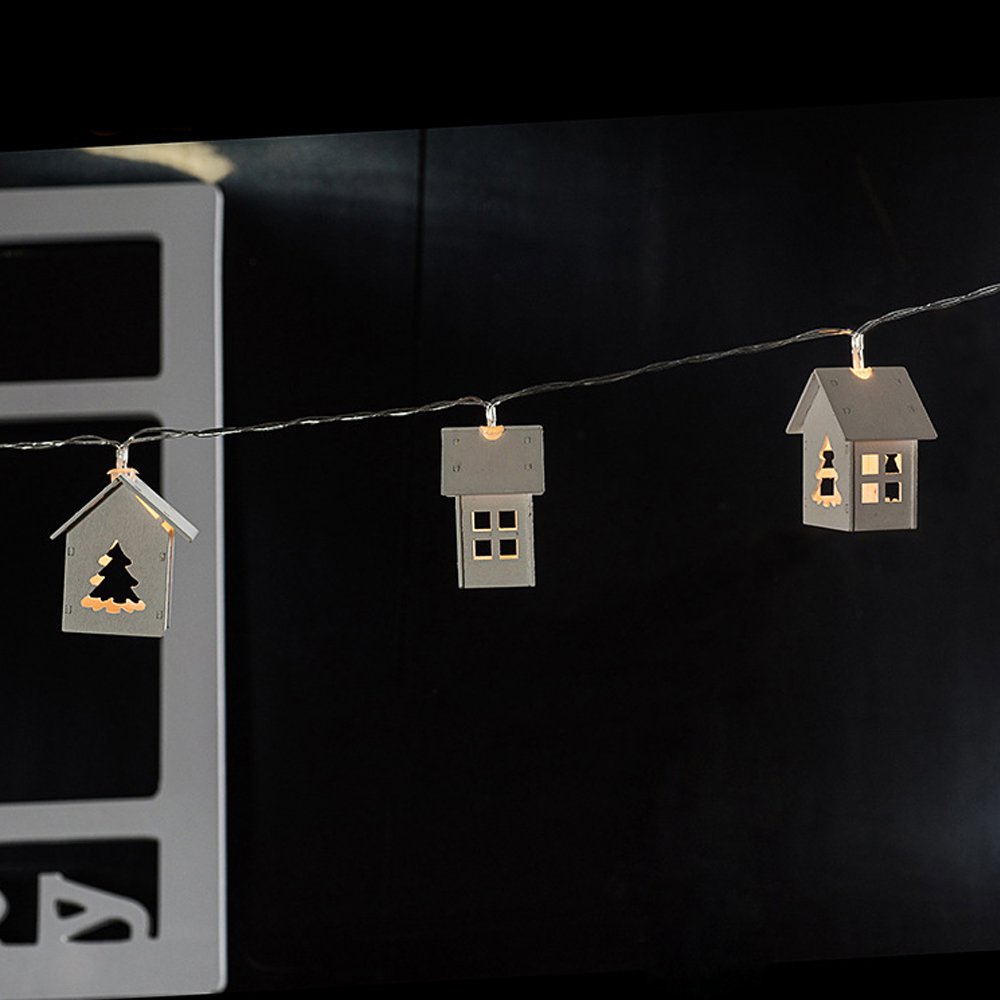 10 pcs LED Super Bright Wooden House Star Lights Outdoor String Light for Garden,Home,Landscape,Party,Holiday Christmas Tree Decorations - Warm White (Battery Operated)