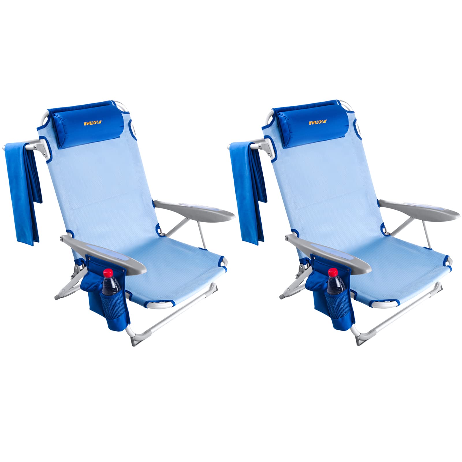 #WEJOY Aluminum Lightweight 4-Position Backpack Beach Chair, Reclining Low Seat Folding Beach Chairs for Adults with Carry Strap Cup Holder Pocket Armrest Headrest for Outdoor Camping Concert Lawn