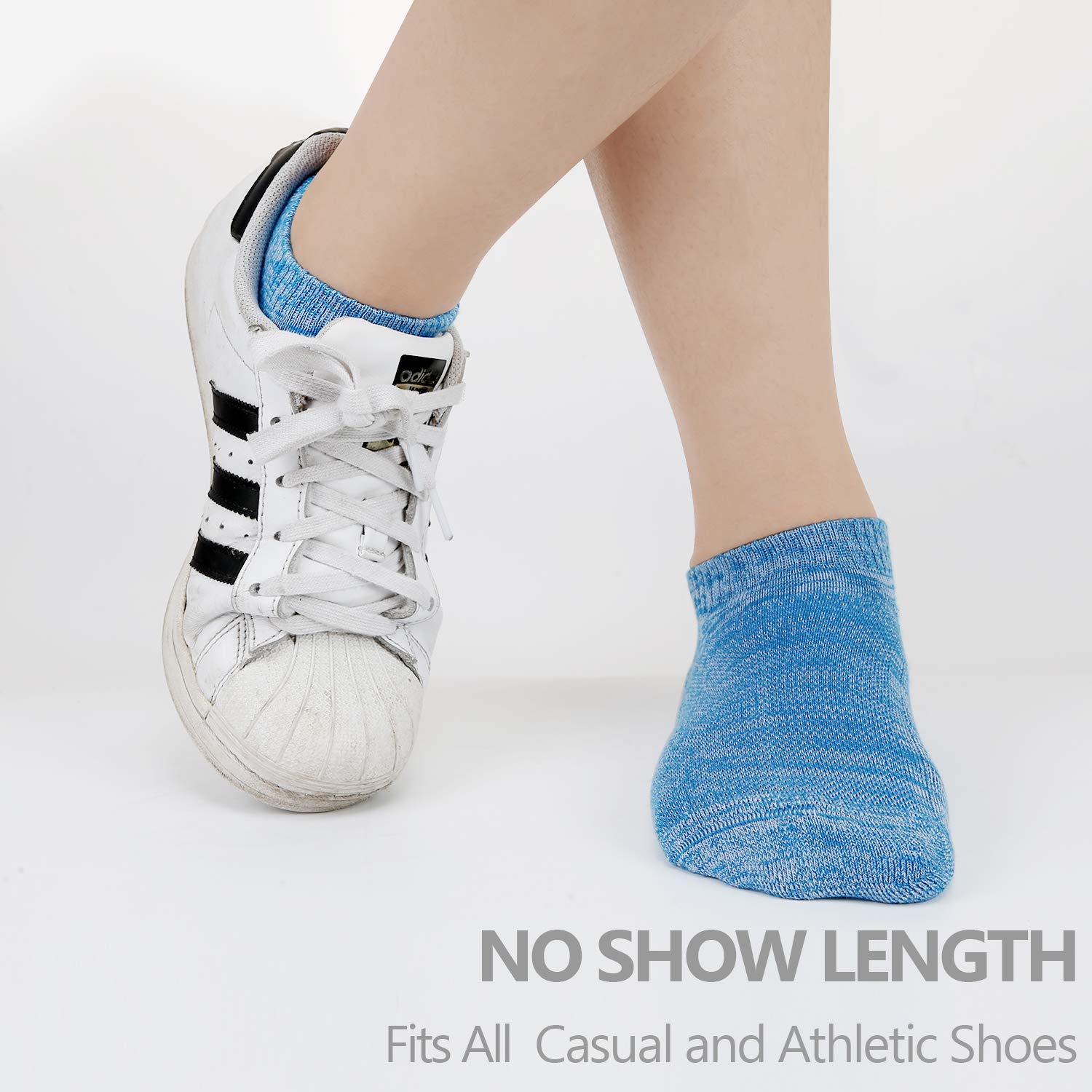 +MD Women’s Bamboo No Show Socks Colorful Cushioned Athletic Socks 6 Pack Blue 7-9