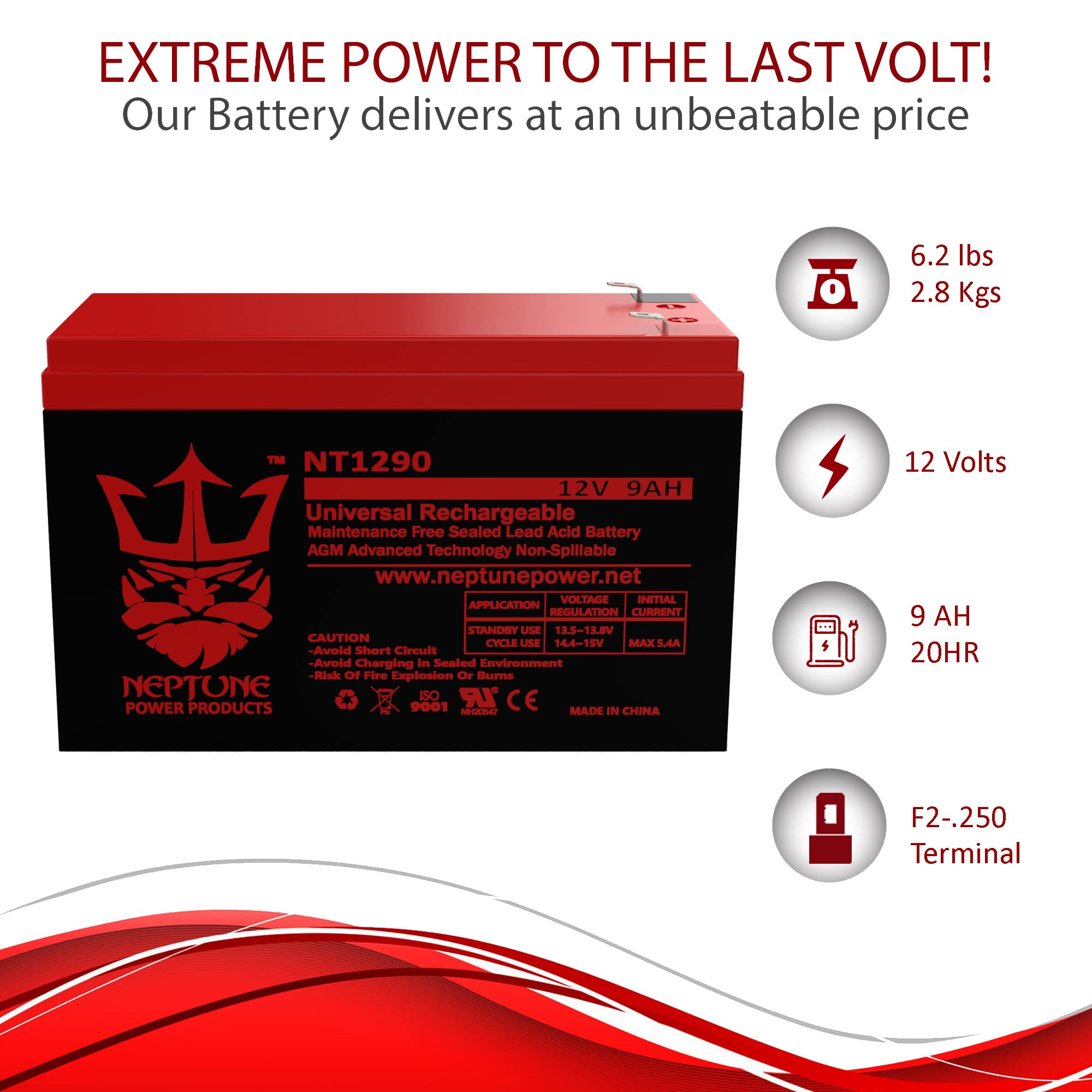 12V 9AH SLA Battery for Razor Pocket Mod/Pocket Rocket/Sport Mod by Neptune - 2 Pack