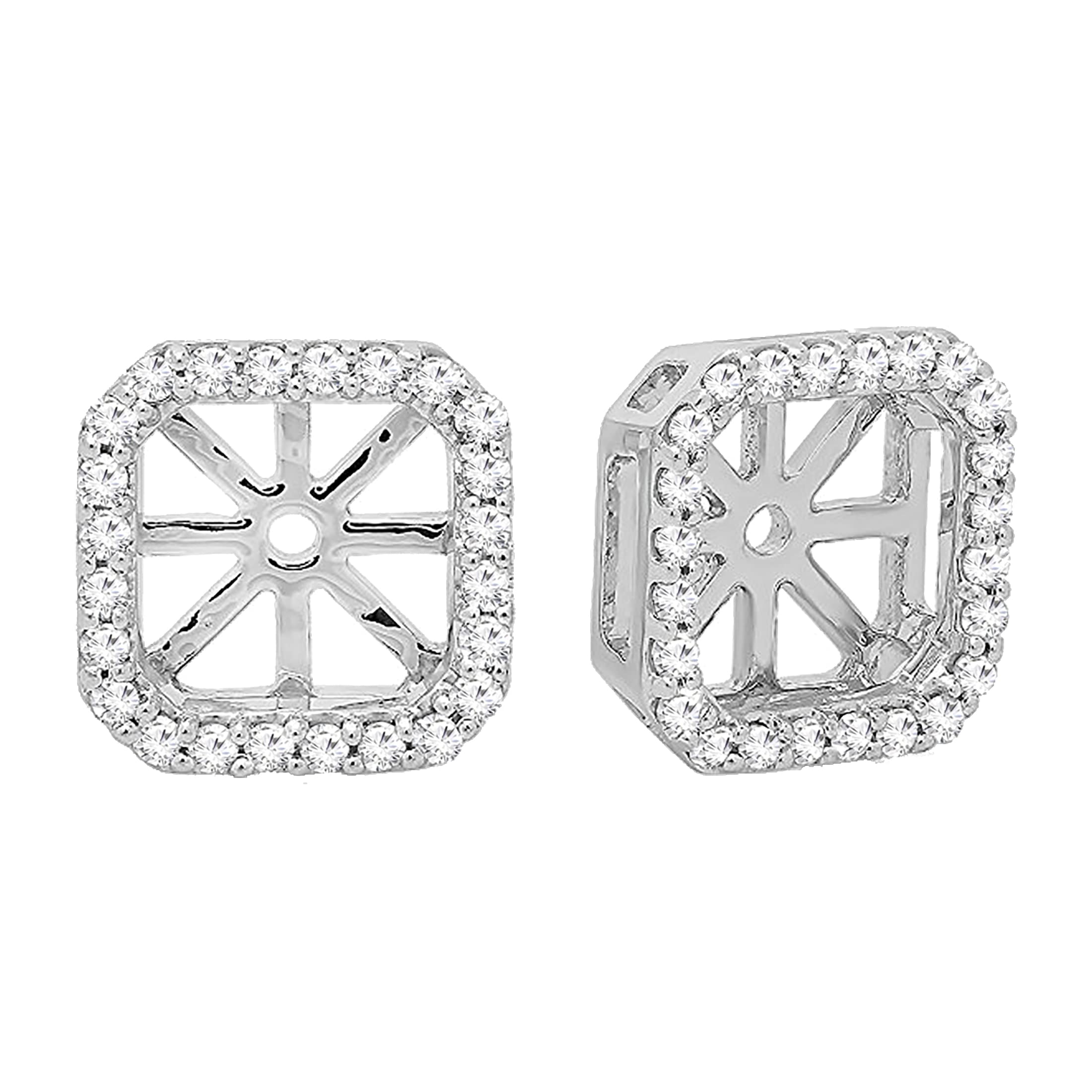 0.26 Carat (ctw) Round White Diamond Removable Jackets For Stud Earrings 1/4 CT, 14K White Gold