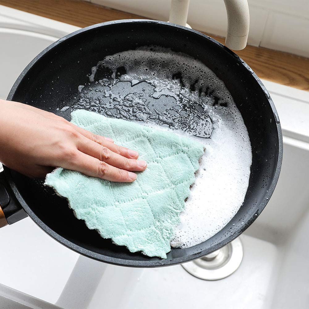1 PC Kitchen Cloth Dish Towels Dishcloths, Super Absorbent Coral Velvet Dishtowels, Nonstick Oil Washable Fast Drying