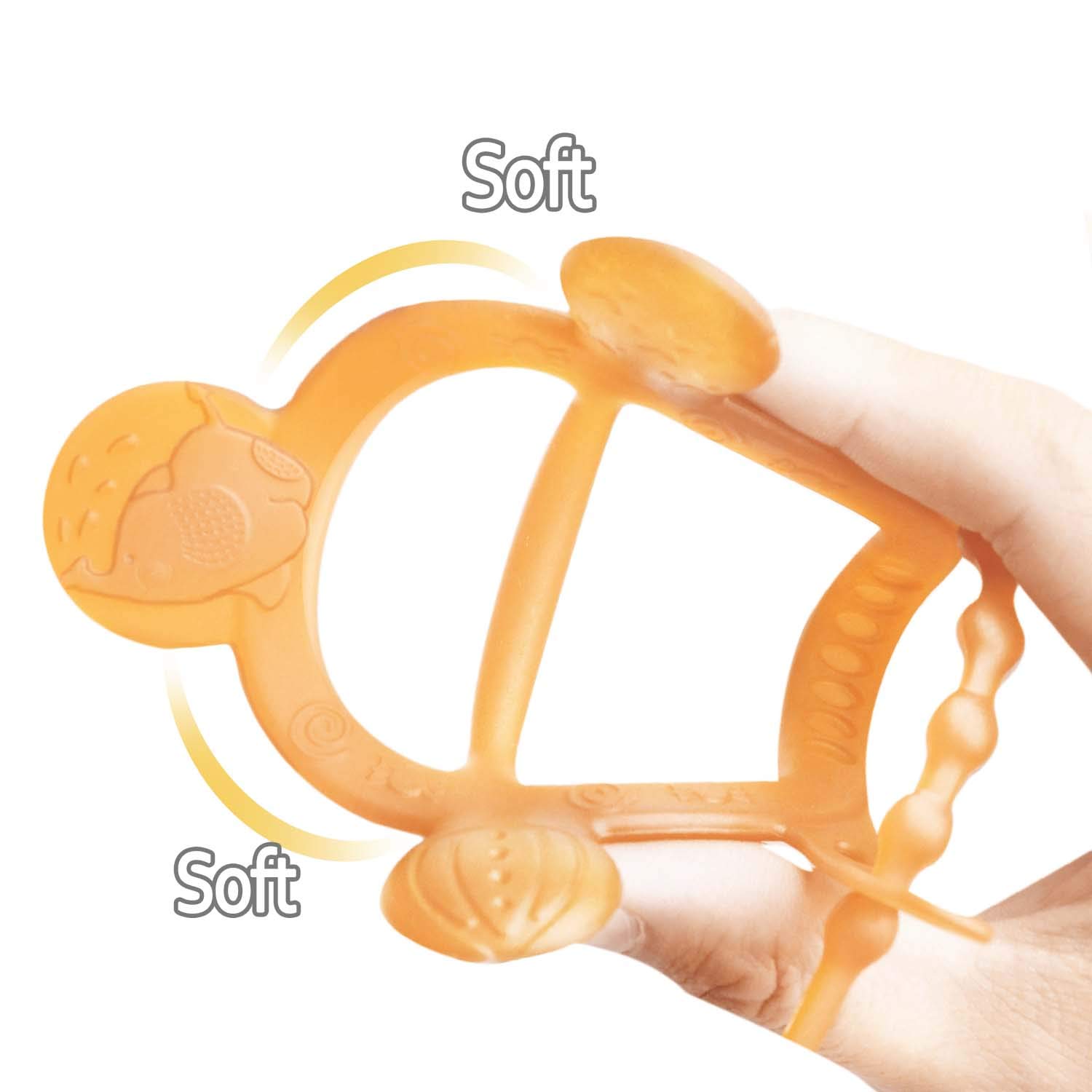 【Never Drop from Hand】 HEORSHE 2 Pack Baby Teething Toys for Babies 3-6 Months Teethers for Infant Toddlers Silicone Molars Adjustable Chew Toys for Babies 3 4 5 6 7 8 9 10 11 12 Months (Brown + Pink)