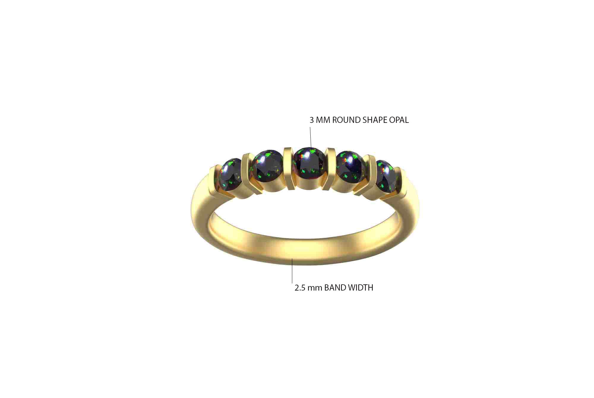0.50 Carats Natural Black Opal Solitaire Band In 14k Solid Gold, Dark Black Fire Opal Band Ring (Yellow Gold, 8)