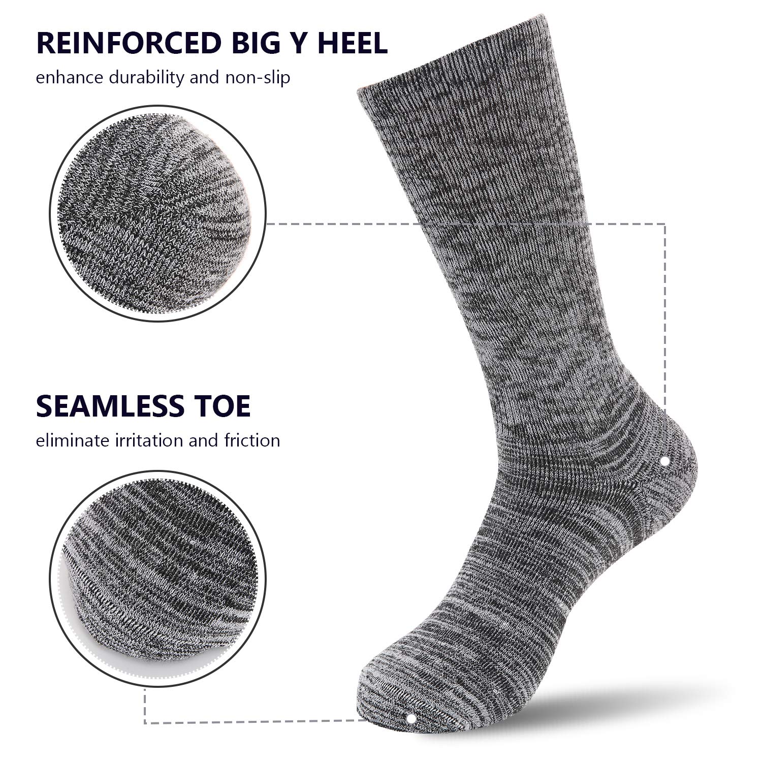 +MD Mens Bamboo Extra Full Cushion Heavy Duty Work Boot Socks Moisture Wicking Running Hiking Athletic Crew Socks 4 Pack 4Black13-15