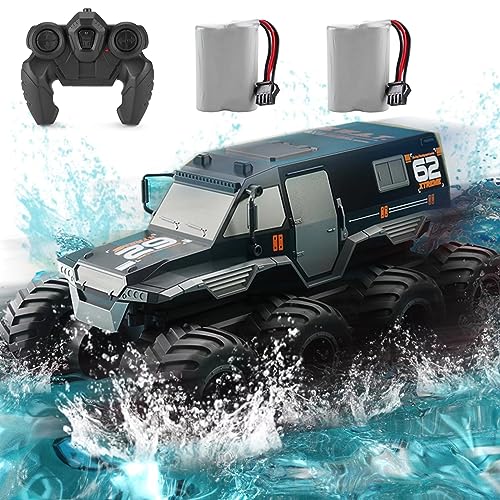 1ļ¼12 Scale 8WD Amphibious RC Truck, 2.4G Offroad Waterproof Large Remote Contorl Car for Boys 4-12 , All Terrain RC Car Toys For 7 8 9 10 11 12 Year Old Boys/Girls 4+, Gift Birthday Chirstams-Black