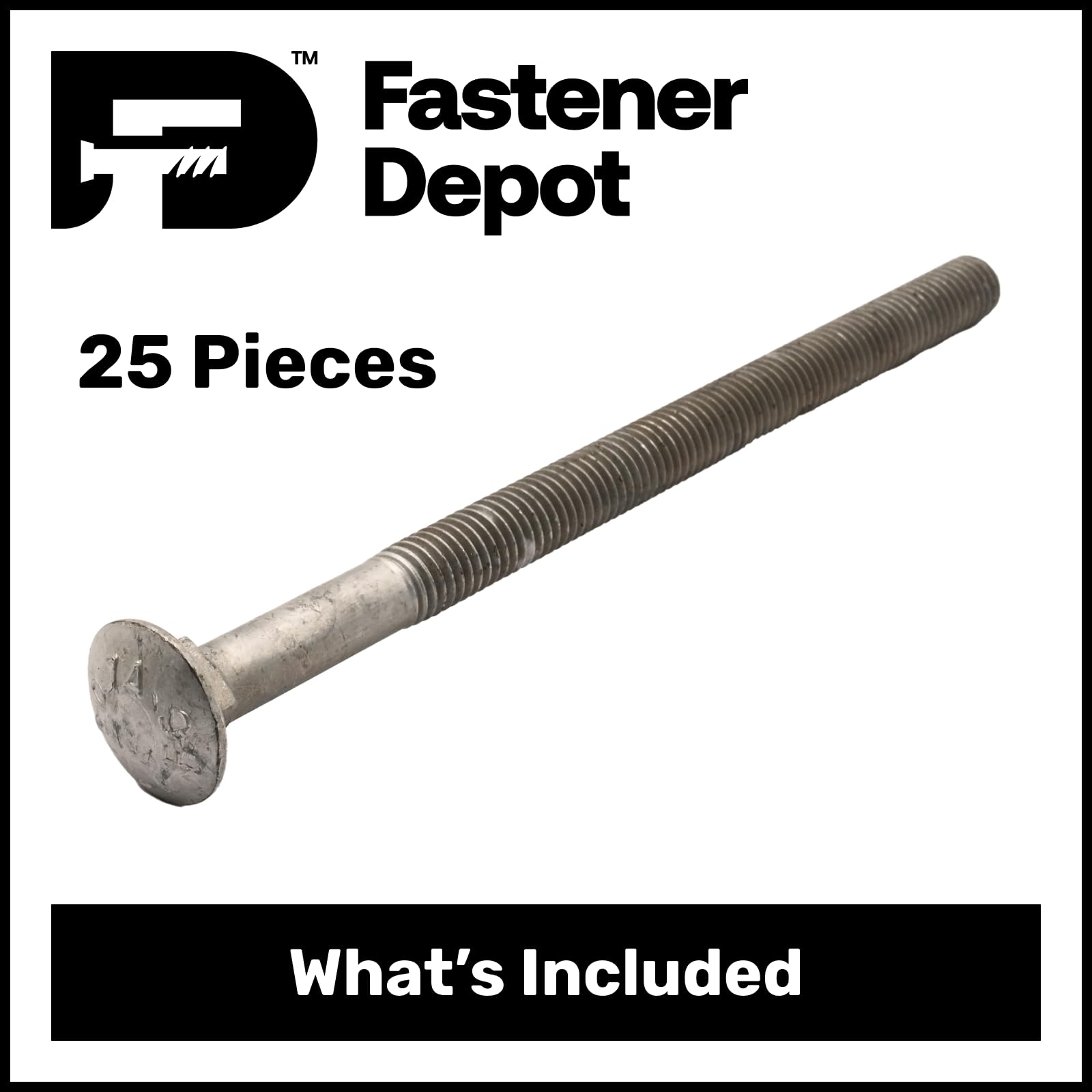 1/2"-13 x 12 Hot Dipped Galvanized Carriage Bolt, 6" Thread, Quantity 25 - by Fastener Depot, LLC