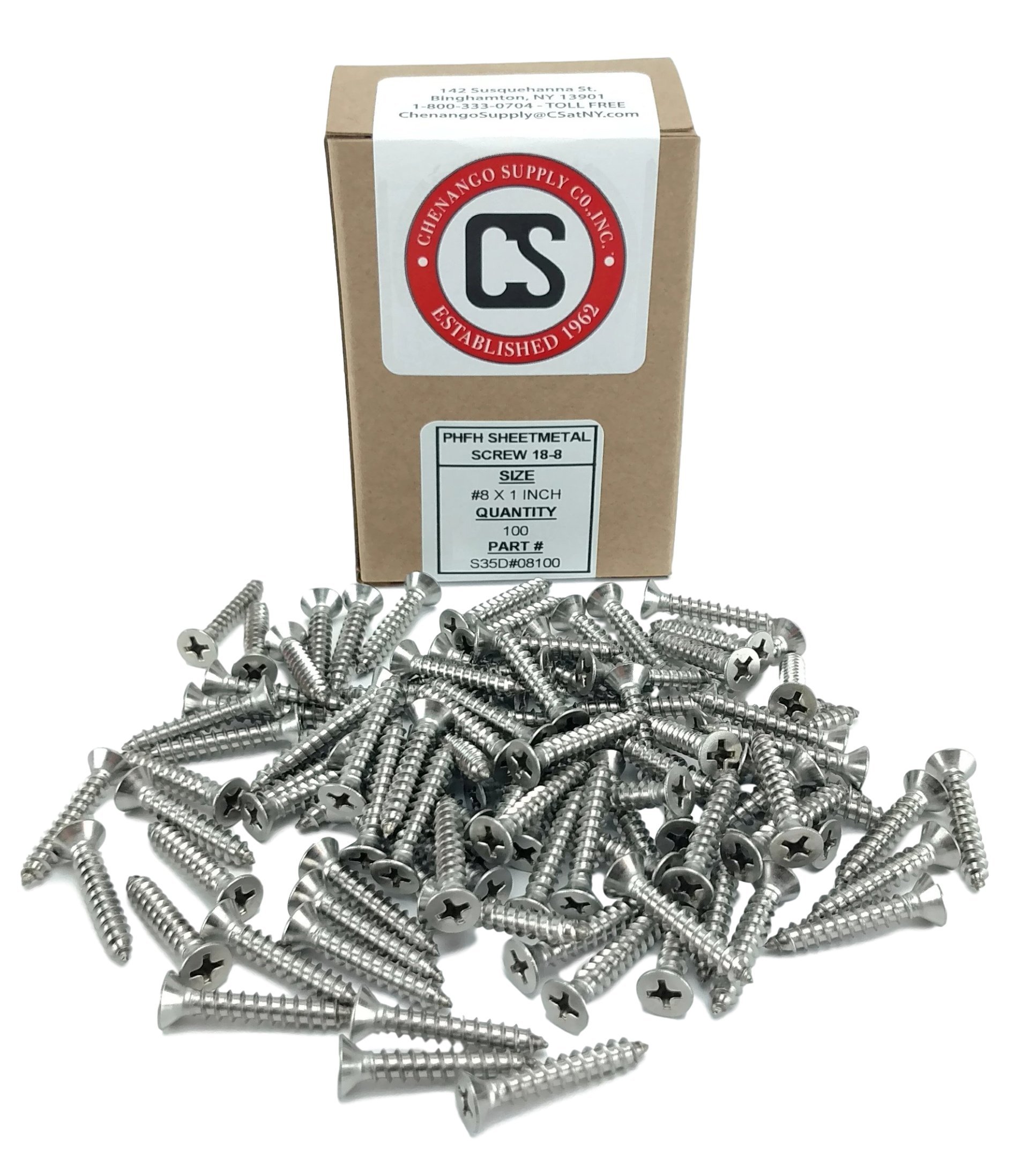 #8 X 1 Stainless Phillips Flat Head Sheetmetal Screw (1/2" to 2" in Listing) 100 Sheet Metal Screws, 82 Degrees (#8 x 1)