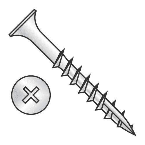 #8 x 1-5/8" Stainless Steel Deck Screw Phillips Drive, Bugle Head (Quantity: 500) Type 17 Wood Cutting Point, 1-1/8" of Thread Length, 8 Screw Diameter, 1-5/8" Screw Length
