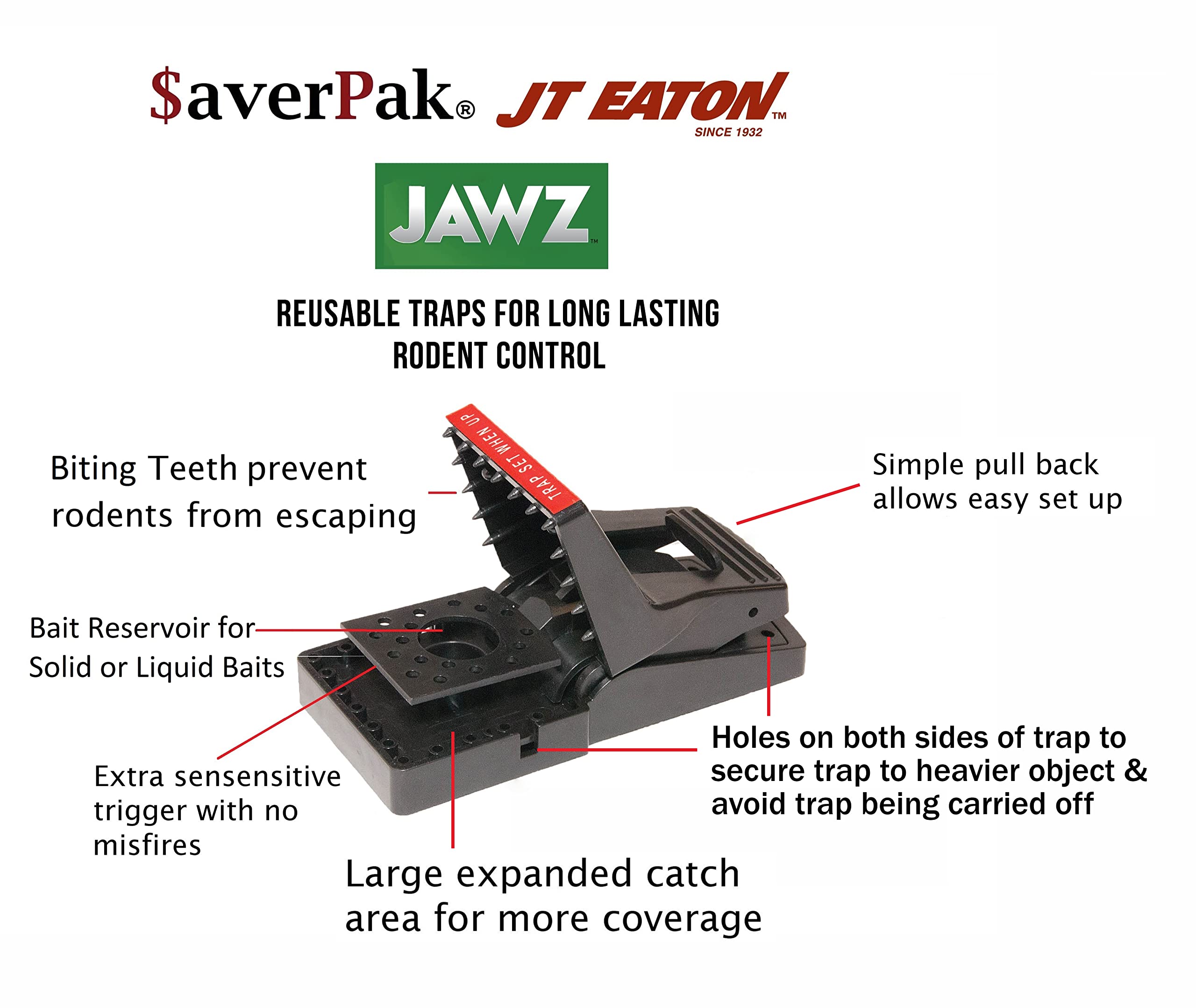 $averPak 4 Pack - Includes 4 JT Eaton Jawz Rat and Chipmunk Traps for use with Solid or Liquid Baits