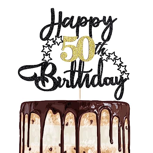 1 PCS Happy 50th Birthday Cake Topper,Happy 50 Birthday Cake Decoration for Happy 50th Birthday Cheers to 50 Party Decorations 50 Anniversary Birthday Cake Decorations Supplies(Star River series)