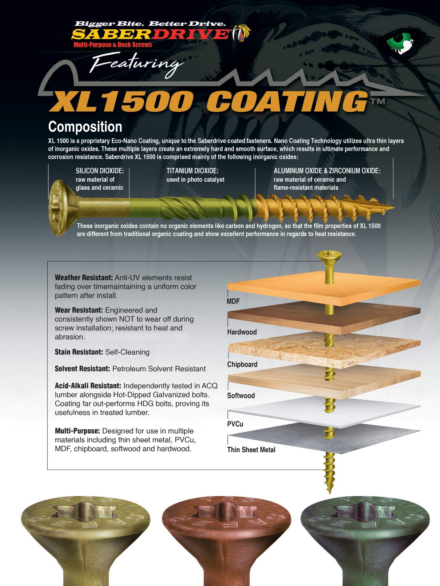 #9 x 2" Saberdrive Tan XL1500 Coated Exterior Star Drive Multi-Purpose Deck Screws 1 LB, Approx. 124 pieces
