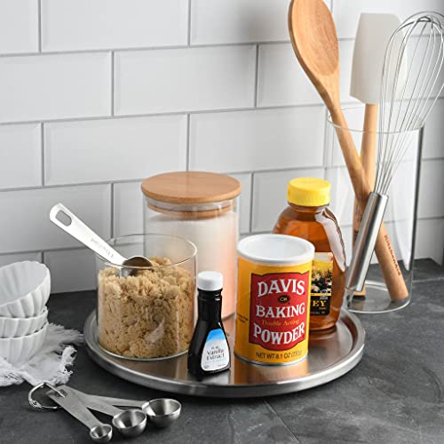 1 Tier Lazy Susan by Lovotex: Stainless Steel 360 Degree Turntable β Rotating 2-Level Tabletop Stand for Your Dining Table, Kitchen Counters and Cabinets β Turning Table Spice Rack Organizer Tray