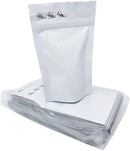100 Pack 1 oz White Child Resistant 6"x10"x2.5" Stand Up Pouch Smell Proof Bags